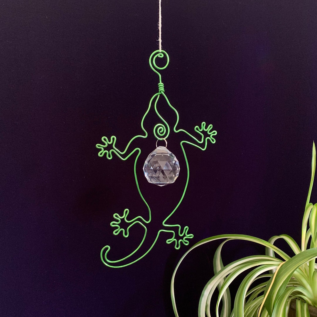 Designed & Handmade by Artist Wire Art Crystal Prism Orb Lizard Friend ...