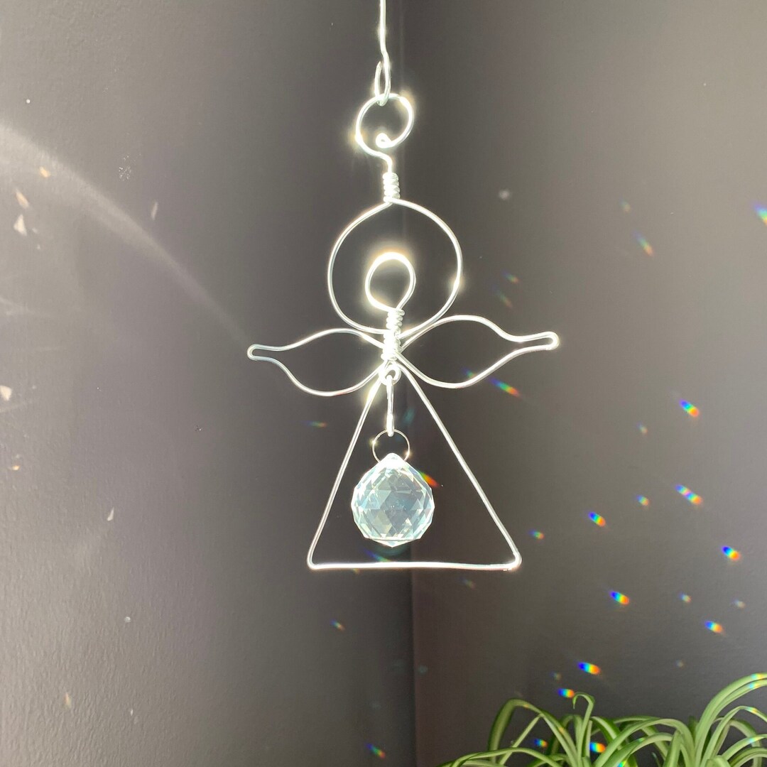 Guardian Angel Wire Art Jewelry Features High Clarity Glass Rainbow ...