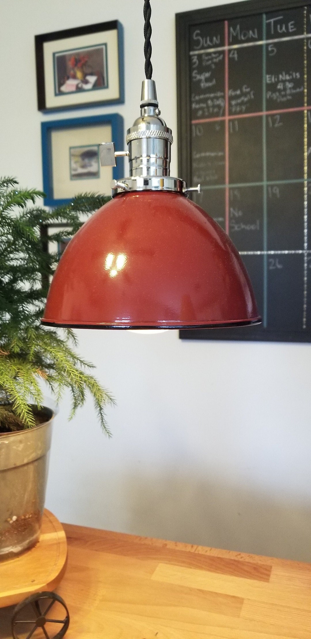 Red Industrial 7 Dome Parlor Style Metal Shade Pendant Kitchen Light ...