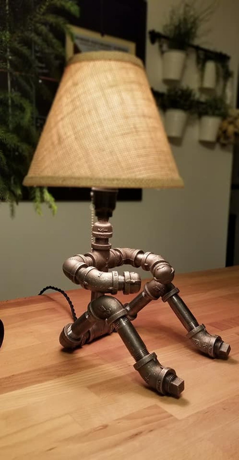 Industrial Pipe Robot Desk Table Lamp person Sitting | Etsy