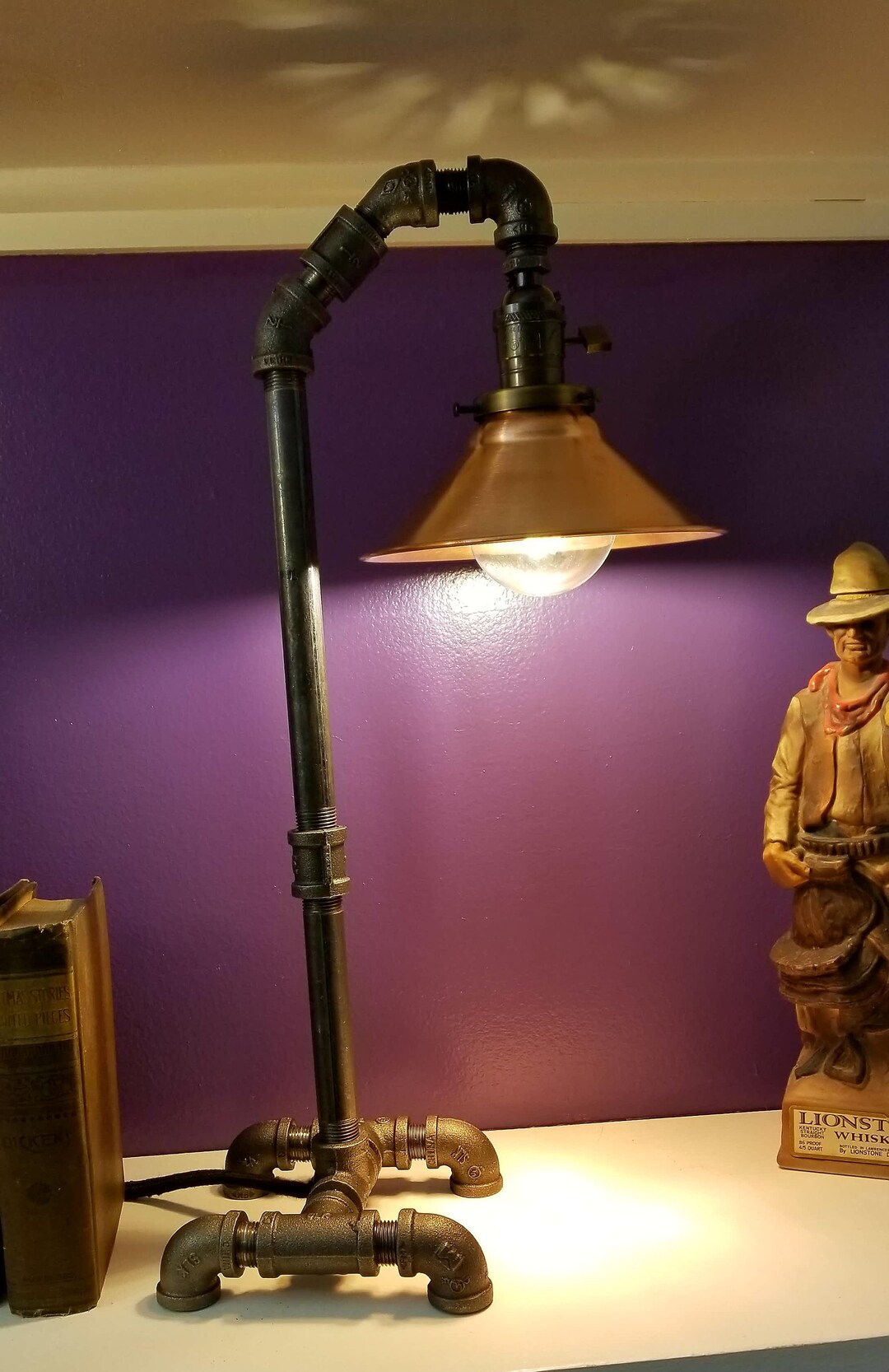 Farmhouse Industrial Steel Pipe Desk Lamp W/ Copper Shade - Etsy