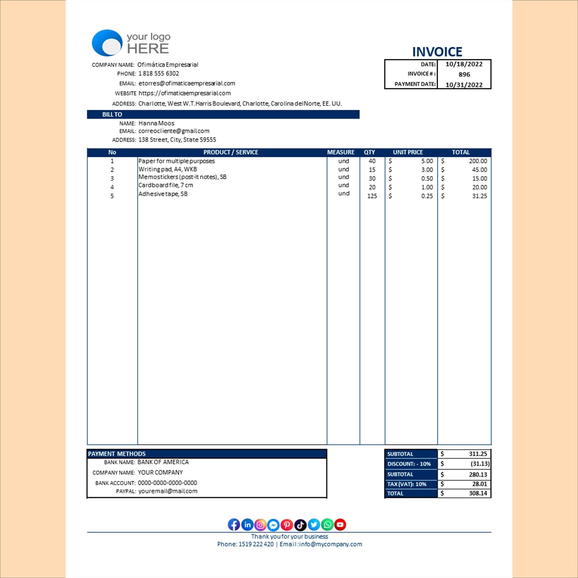 Invoice Template Modern Client Invoice Editable Template Business ...