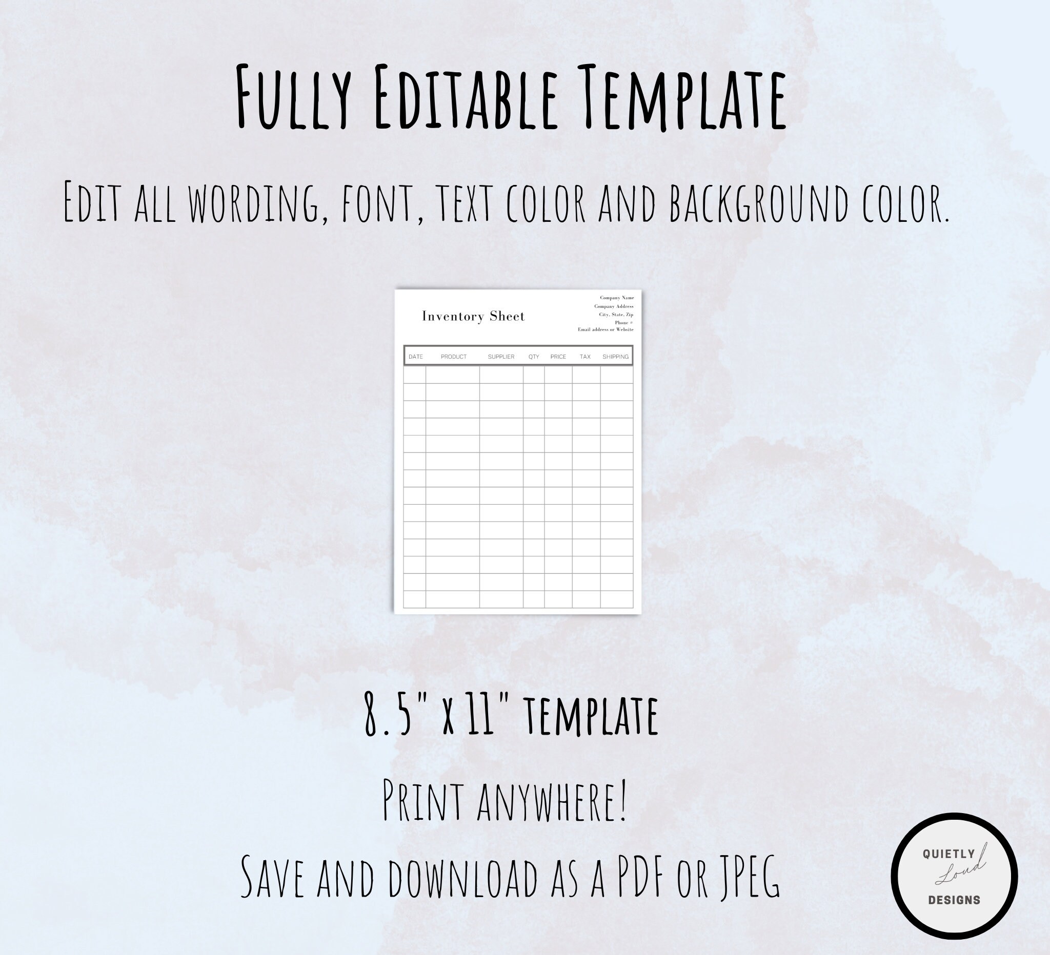 Editable Inventory Management Form I Small Business Inventory Sheet I ...