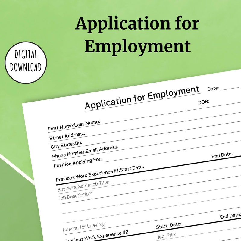 Printable Job Application - Etsy