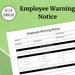 Employee Warning Notice Printable, Small Business, Digital File ...