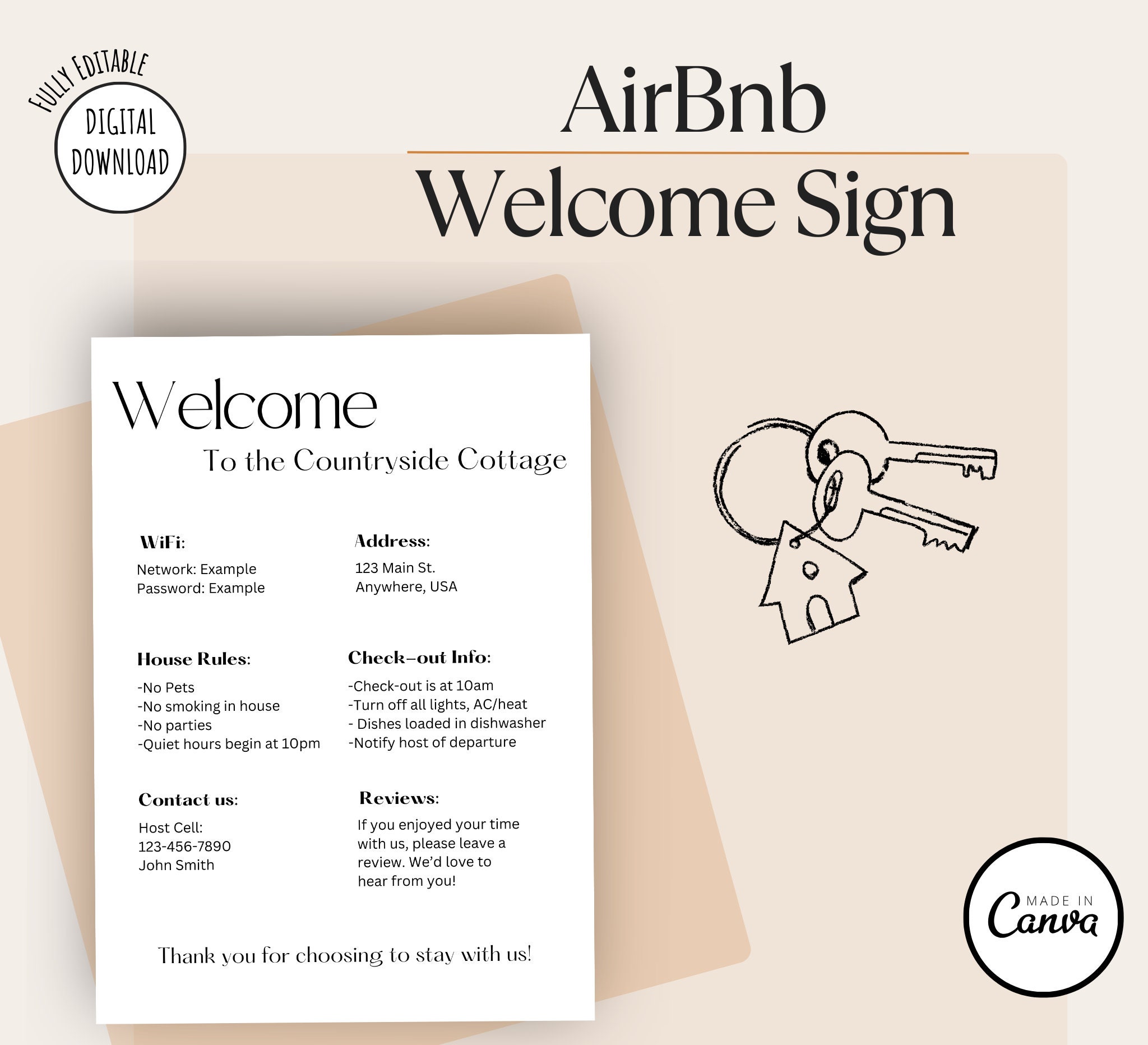 Modern Airbnb Welcome Sign, Printable Digital Download, Template for ...