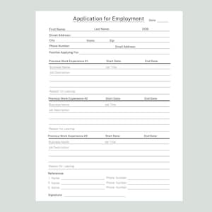 Application for Employment Printable Job Application Digital - Etsy