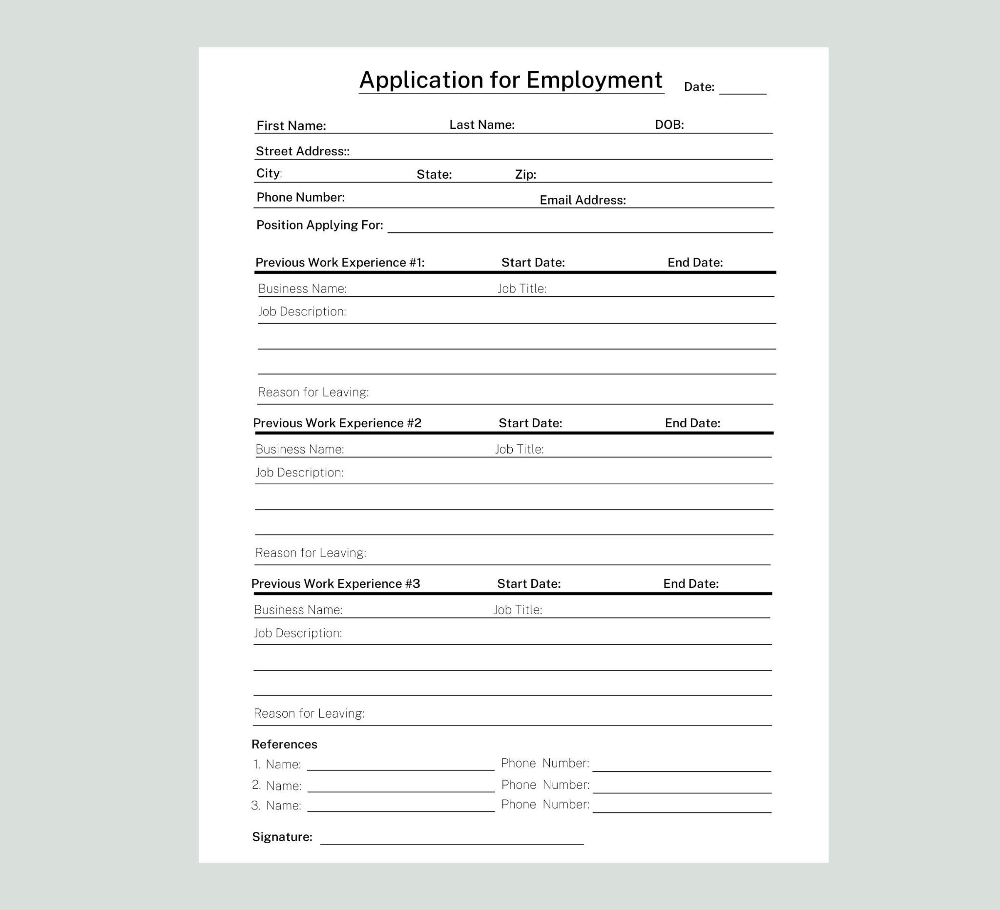 Application for Employment Printable Job Application Digital - Etsy