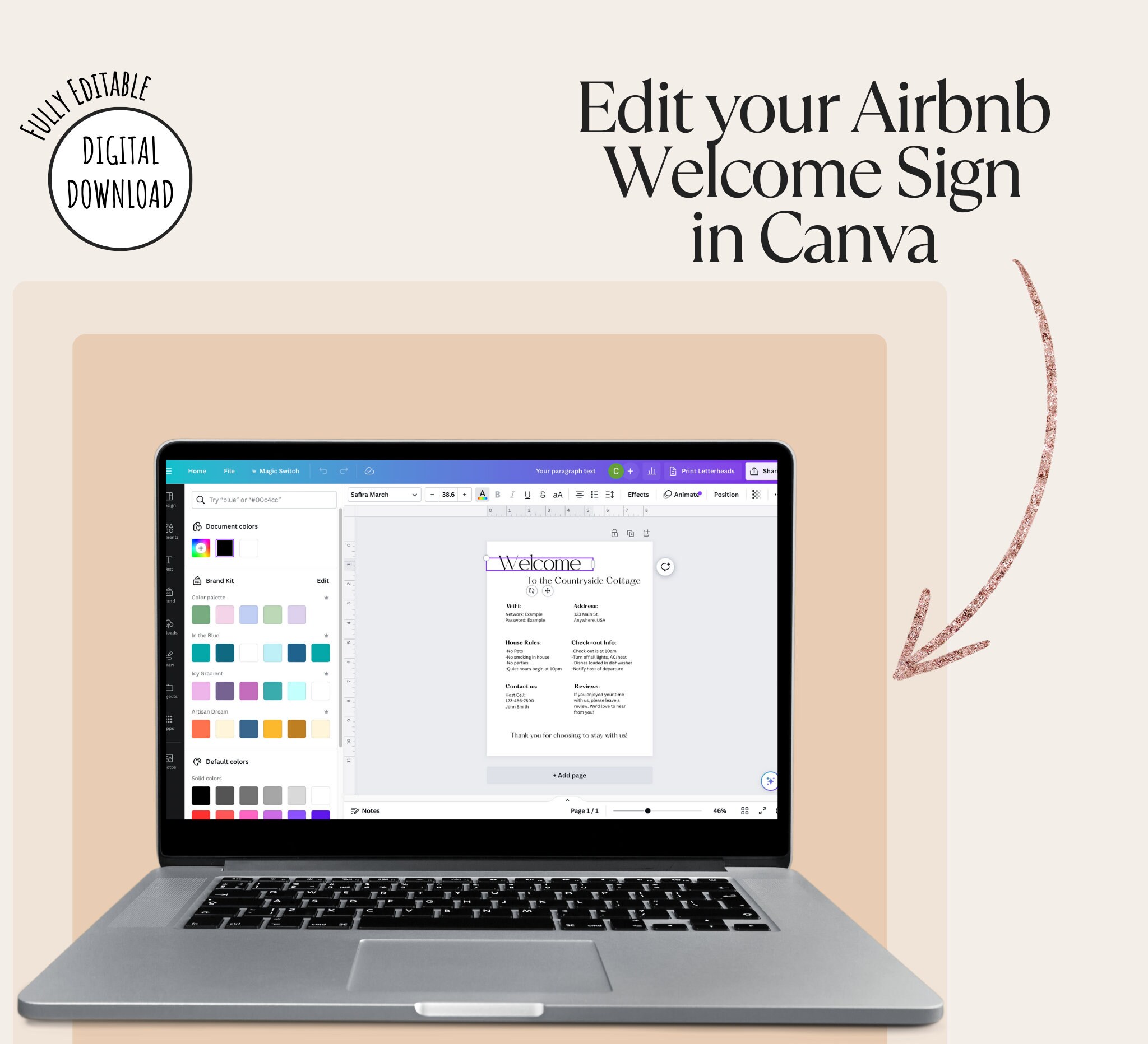 Modern Airbnb Welcome Sign, Printable Digital Download, Template for ...