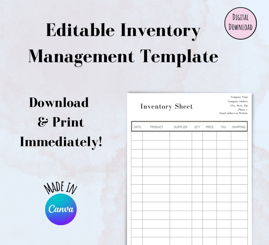 Editable Inventory Management Form I Small Business Inventory Sheet I ...