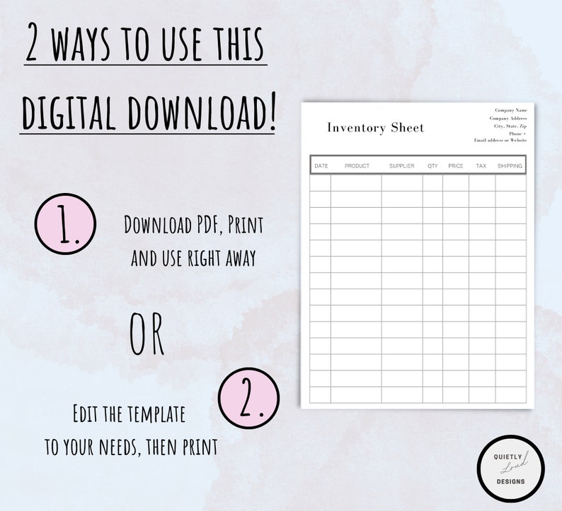 Editable Inventory Management Form I Small Business Inventory - Etsy