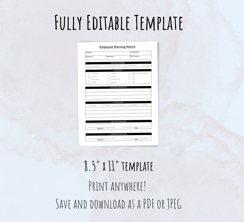 Employee Warning Notice Printable Small Business Digital - Etsy