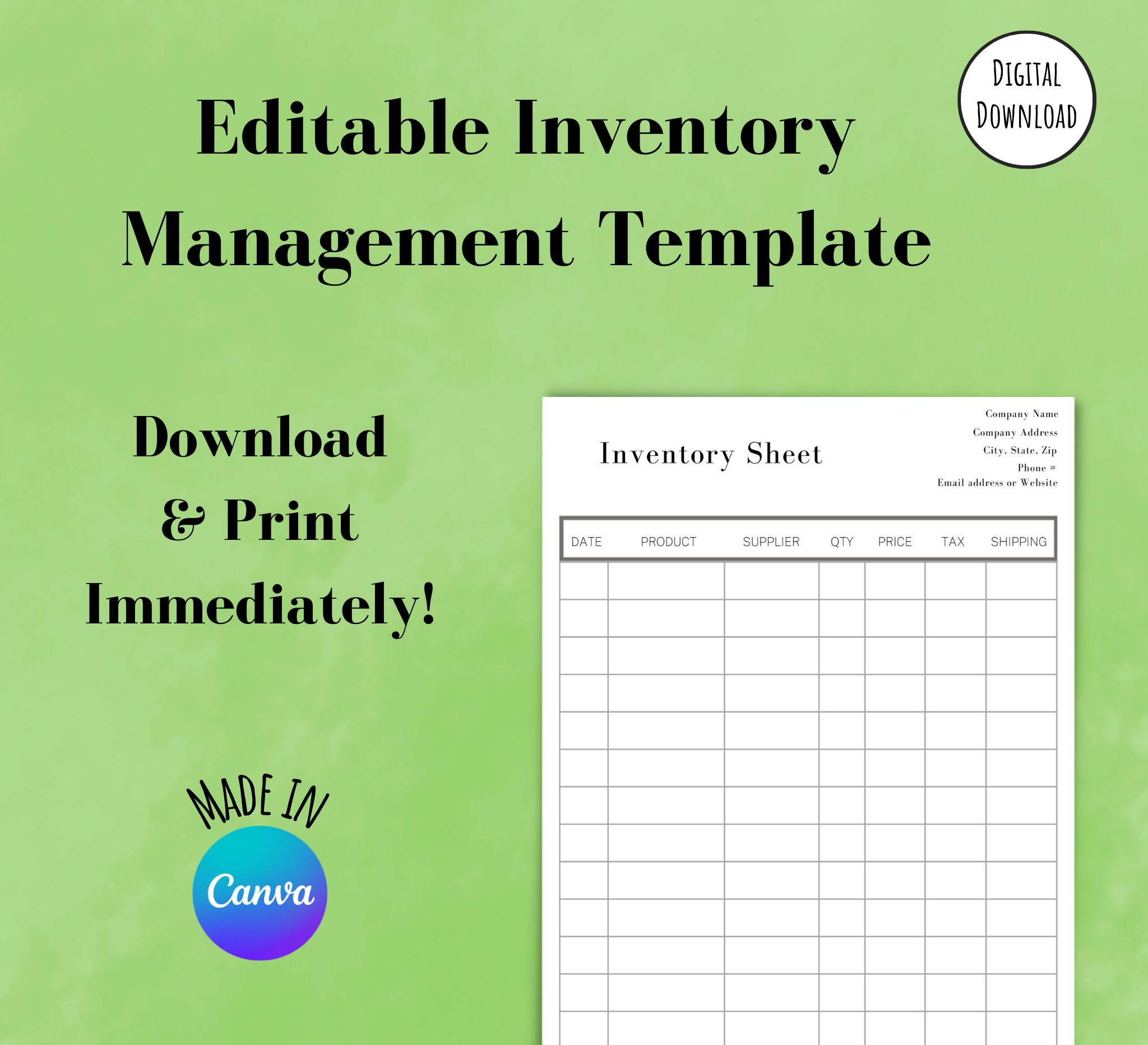 Editable Inventory Management Form I Small Business Inventory Sheet I ...
