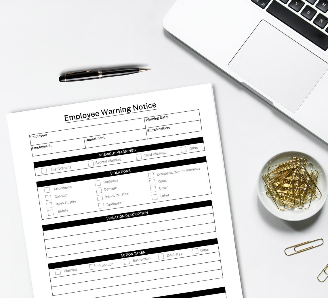 Employee Warning Notice Printable, Small Business, Digital File ...