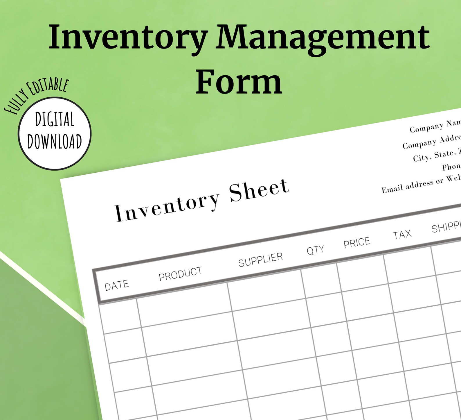 Editable Inventory Management Form I Small Business Inventory Sheet I ...