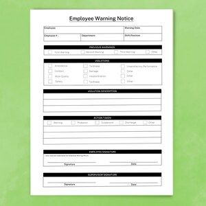 Employee Warning Notice Printable, Small Business, Digital File ...