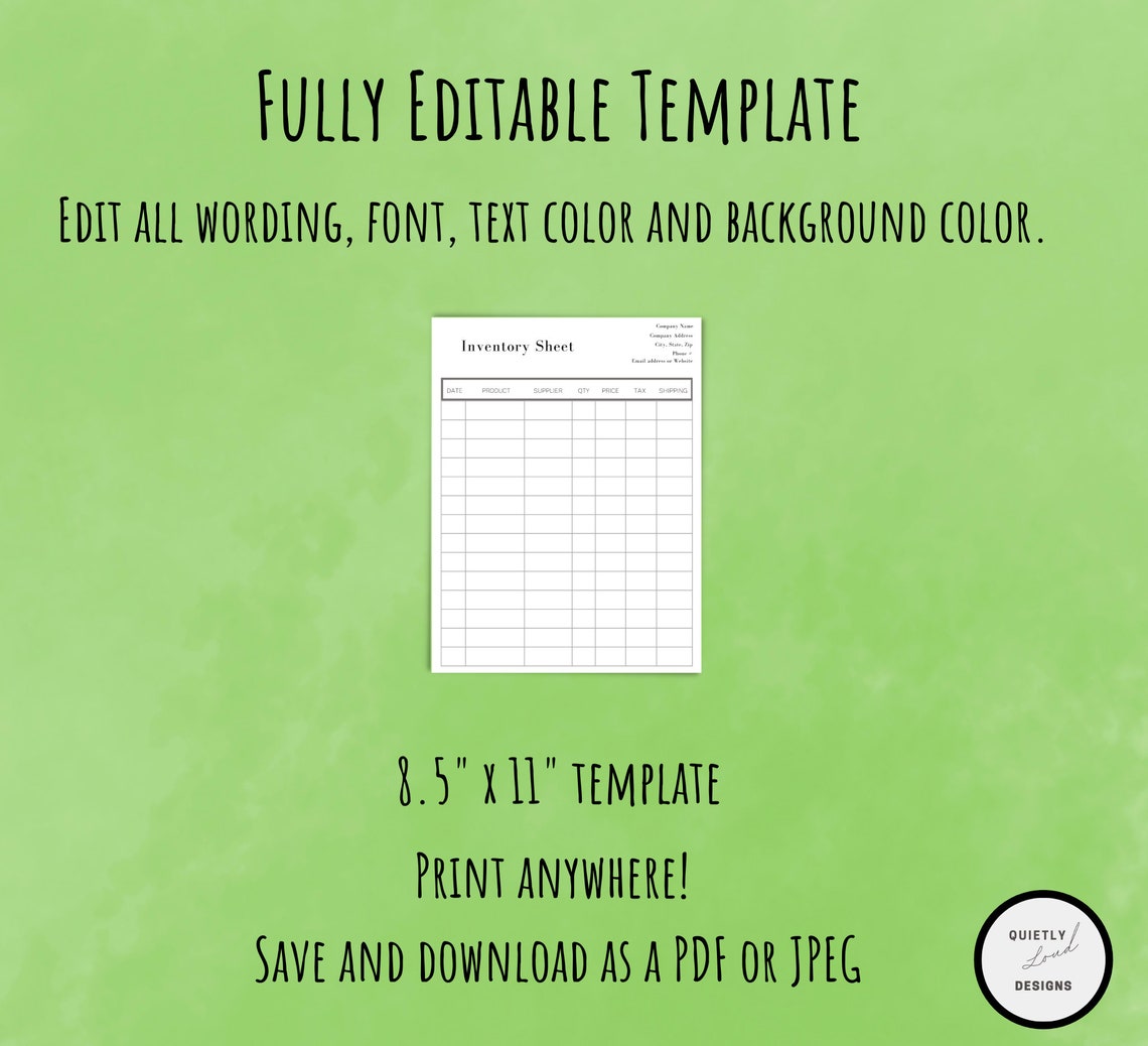 Editable Inventory Management Form I Small Business Inventory Sheet I ...