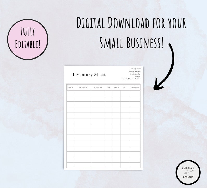 Editable Inventory Management Form I Small Business Inventory - Etsy