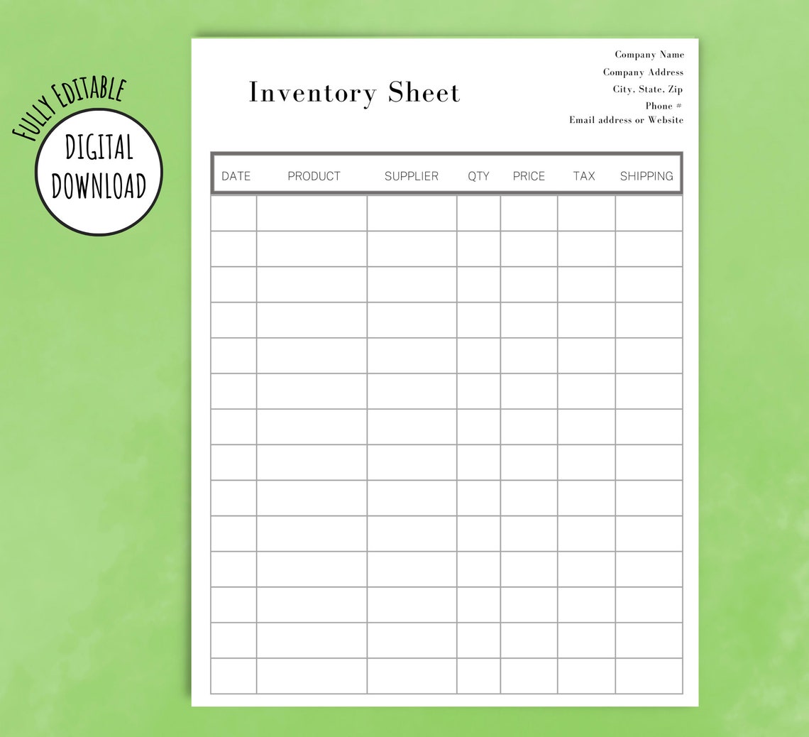 Editable Inventory Management Form I Small Business Inventory Sheet I ...