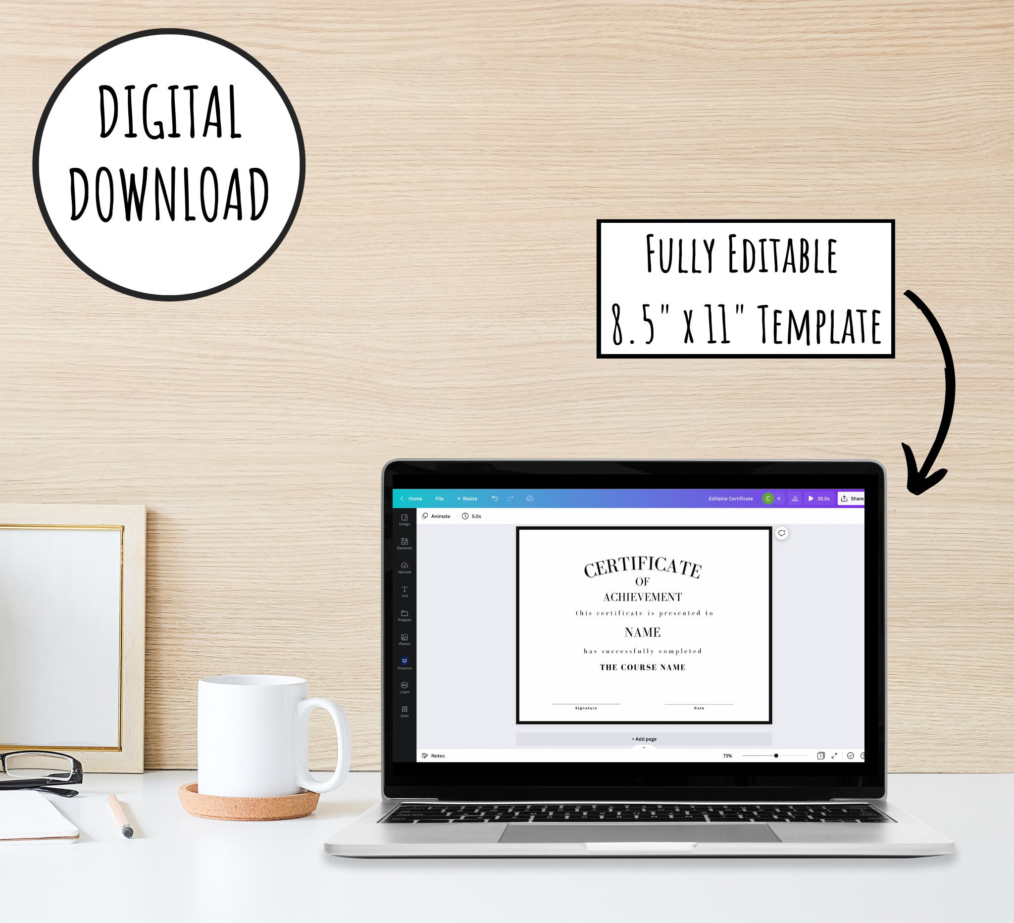 Editable Certificate Template, Certificate of Achievement, Completion ...