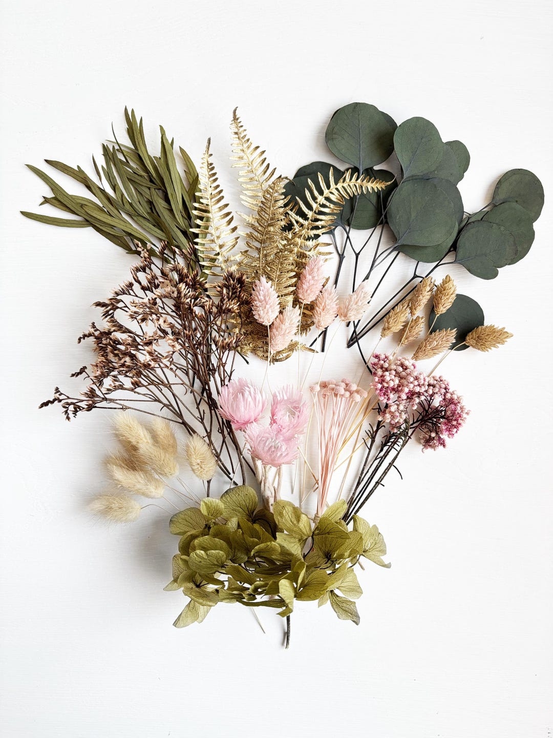 DIY Set Dried Flowers Green Pink Gold Crafts Epoxy Resin Postcards ...