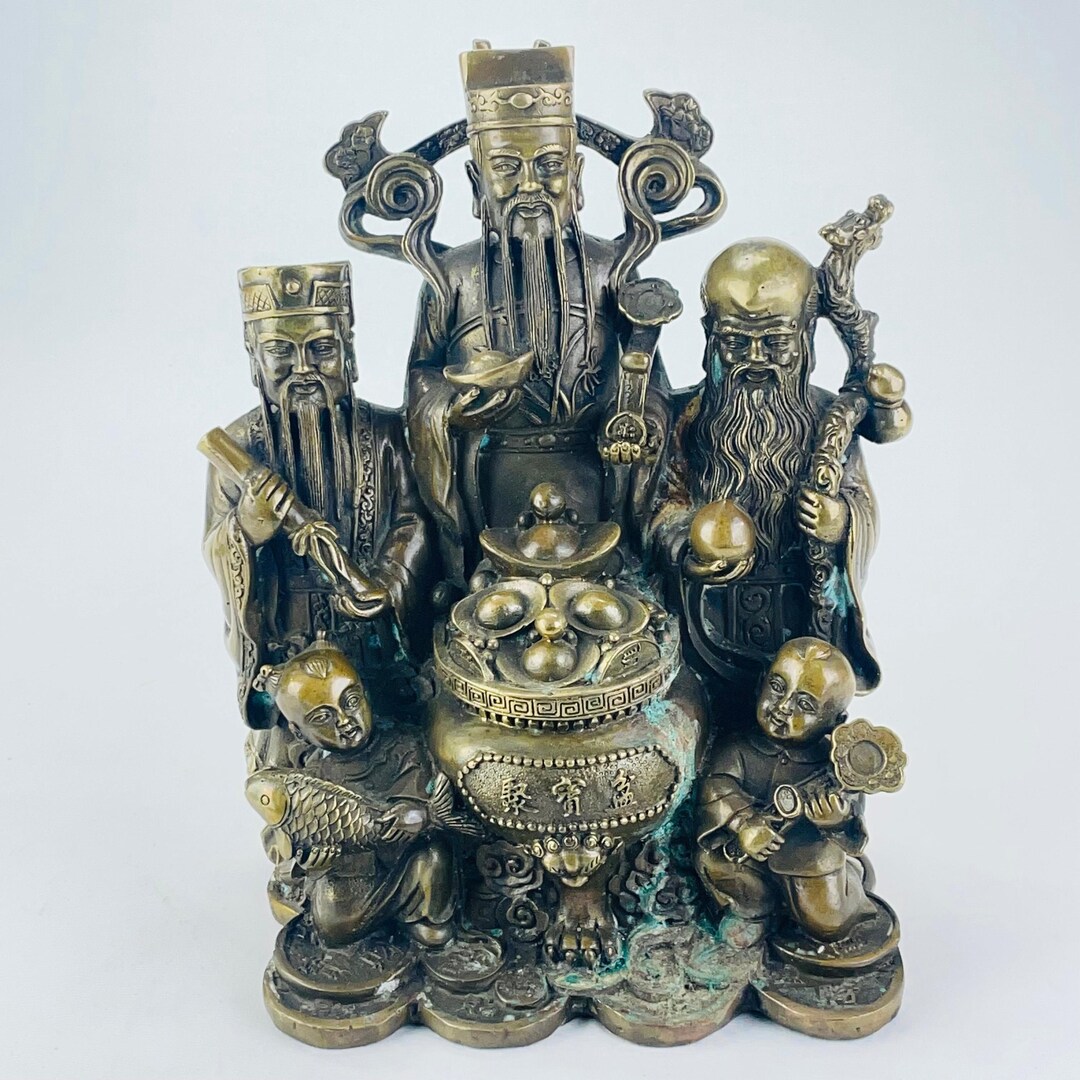 Vintage Chinese Bronze Statue Fu Lu Shu or San Xing - Etsy