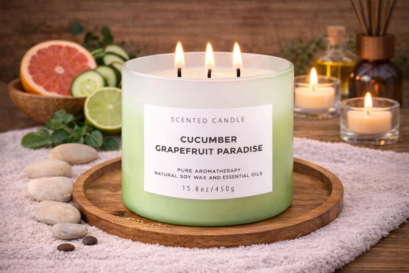 Cucumber Grapefruit Paradise 3-wick Scented Candle for Home, Soy Candle ...