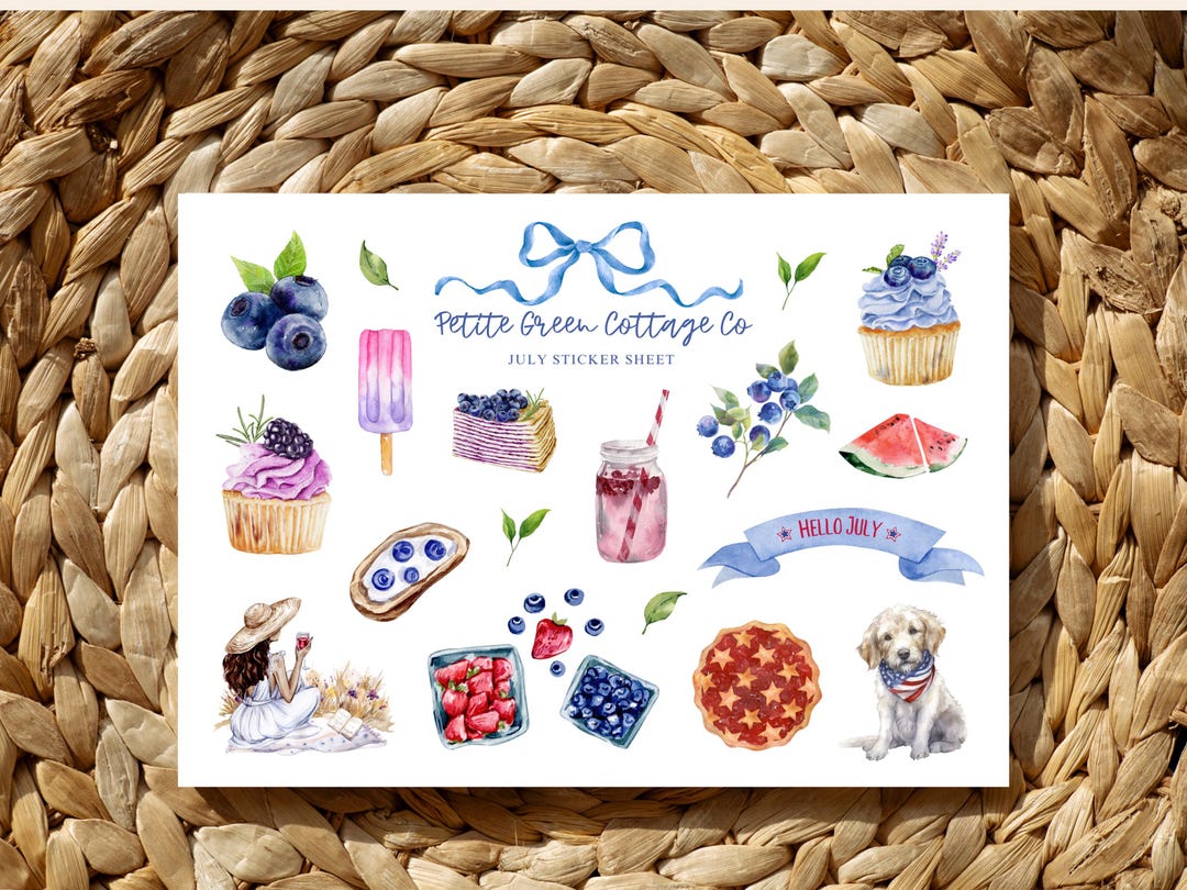 July Journaling Sticker Sheet, Blueberry Aesthetic Sticker ...