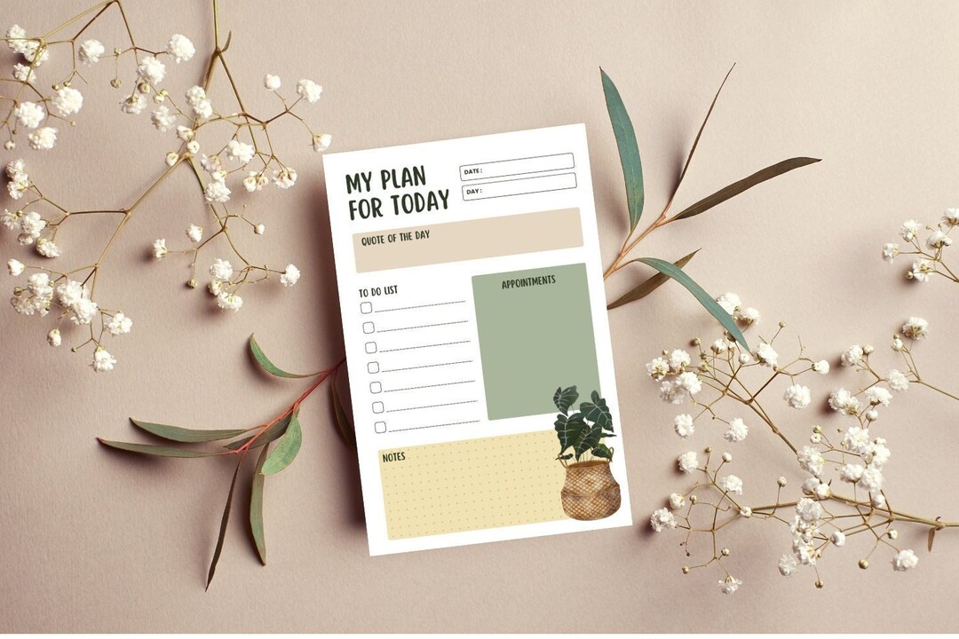 Plant Aesthetic Daily Planner, Plant Theme to Do Notepad, Undated ...