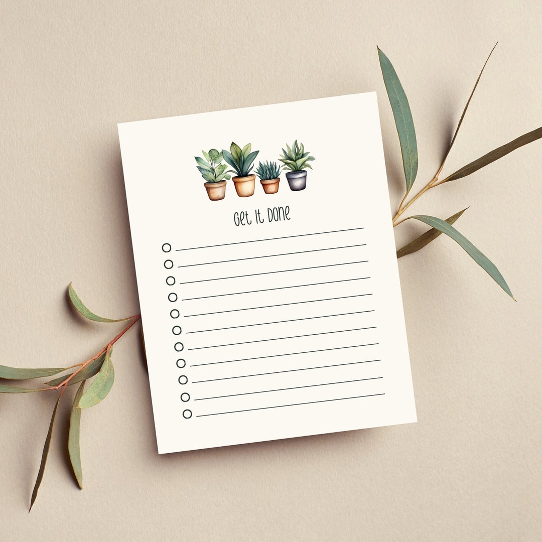 Houseplant to Do List Notepad, Vintage Style Potted Plants Check List ...