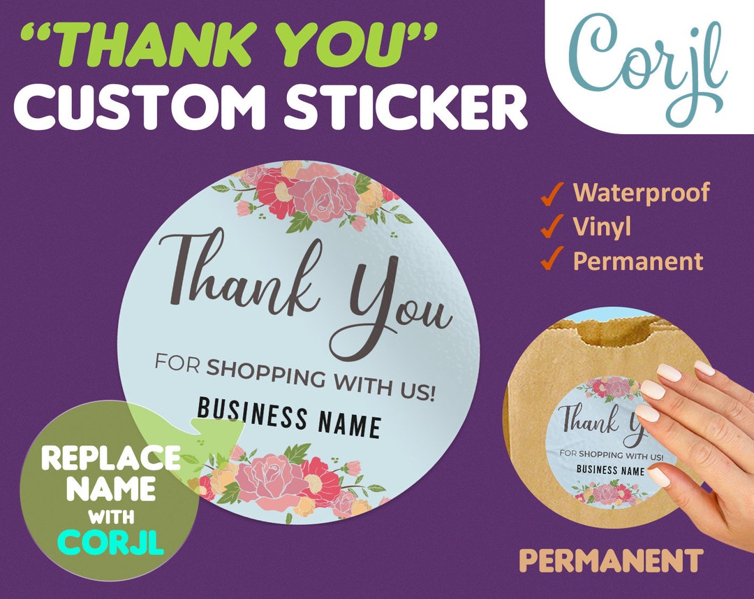 Custom Thank You Sticker, Personalized Business Sticker, Diecut Printed ...
