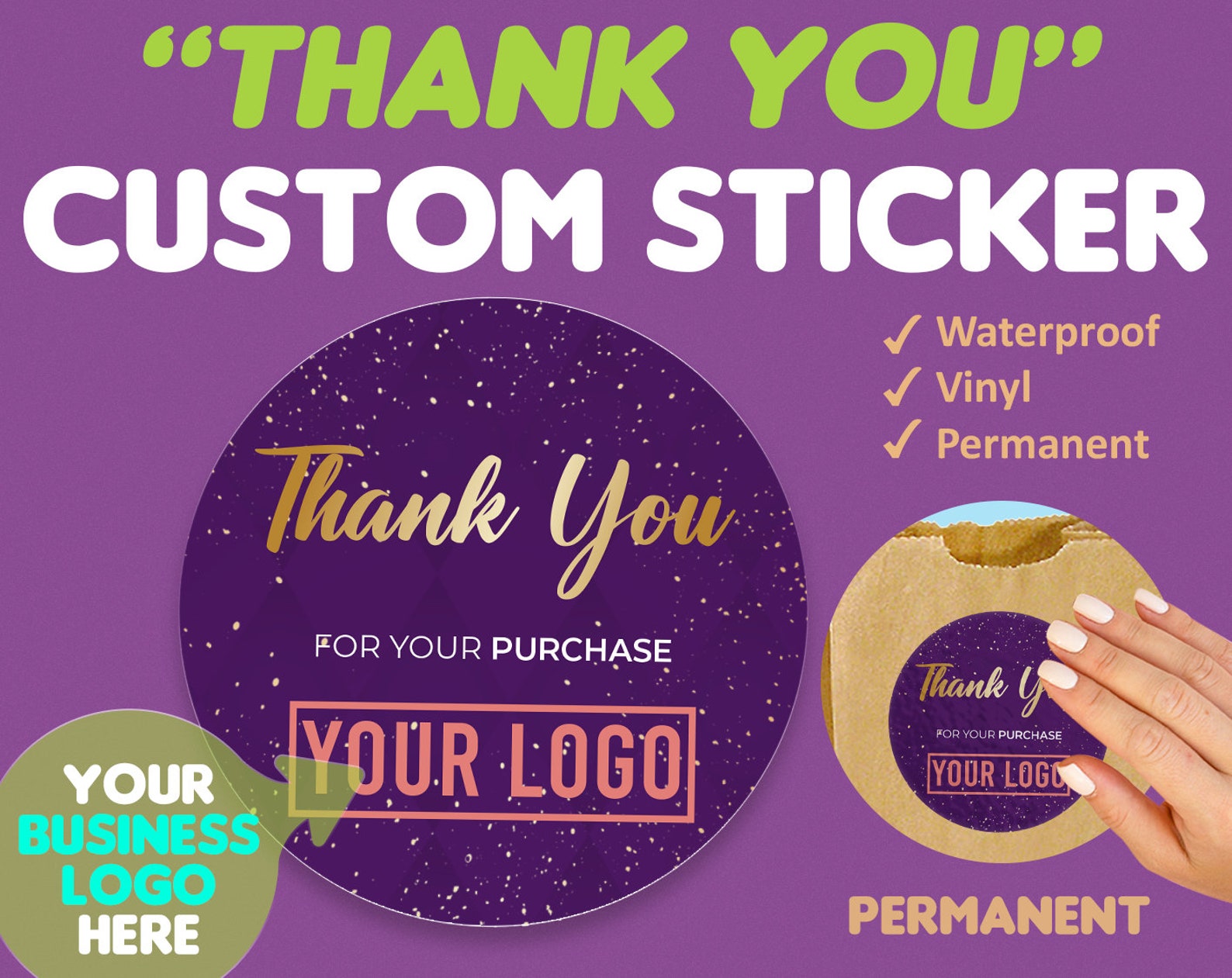 Custom Logo Sticker Thank You Sticker for Small Business - Etsy