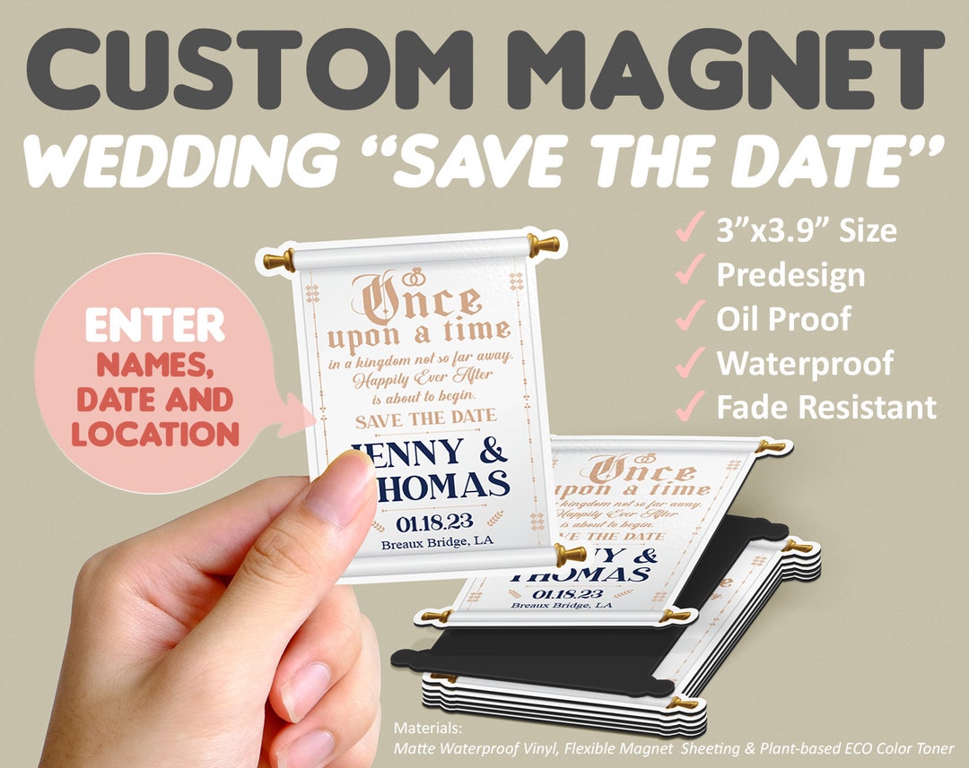 Scroll Save the Date. Wedding Magnet Invitation. Custom Printed Magnet. Personalized Wedding ...