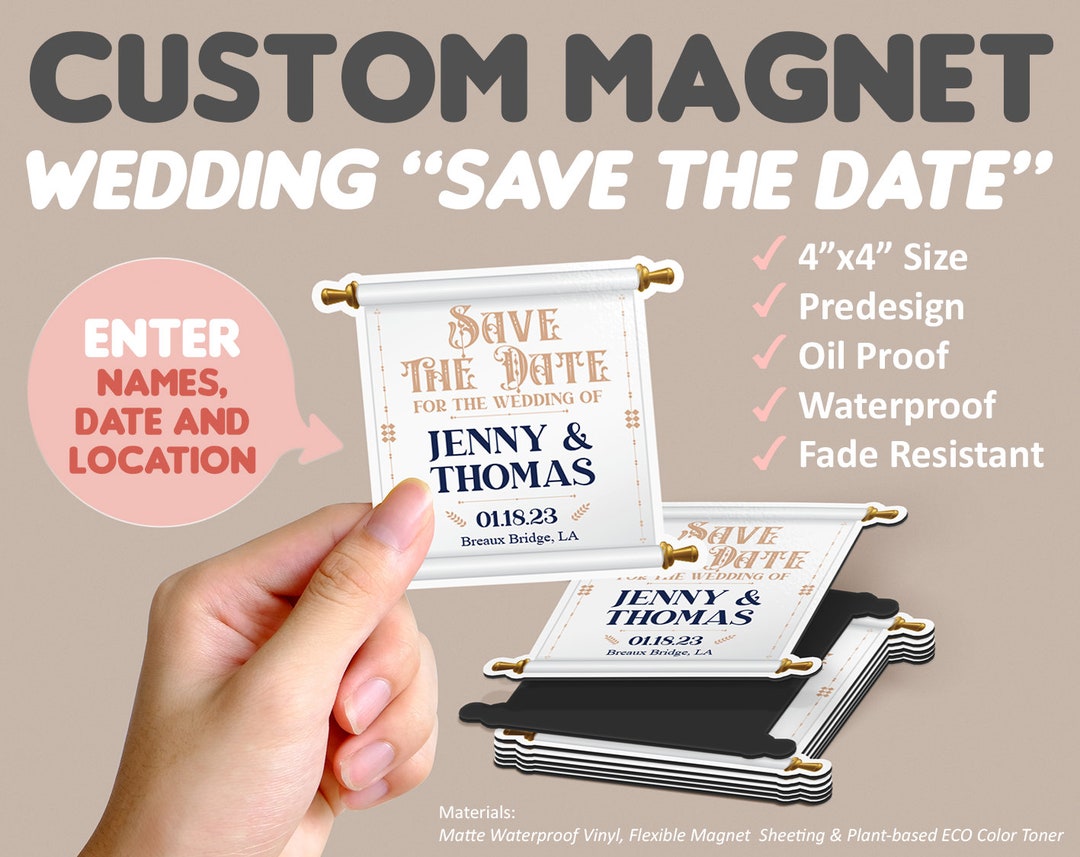 Scroll Wedding Invitation. Save the Date Magnet. Custom Printed Magnet ...