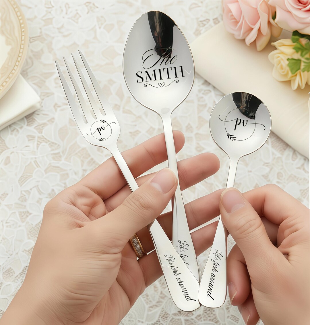 Custom Flatware Set | Engraved Spoon & Fork | Personalized Wedding Gift ...