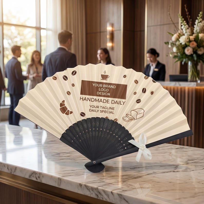 Personalized Coffee Brand Fan, Custom Logo Event Fan, Cafe Business ...