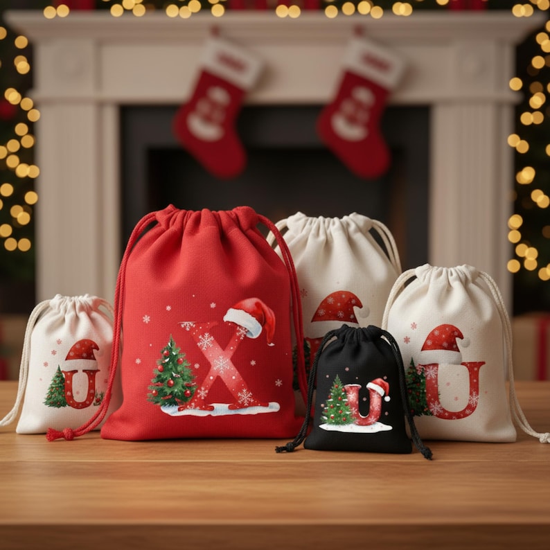 Personalized Santa Sack Christmas Letter Bag With Initial, Tree, Hat ...