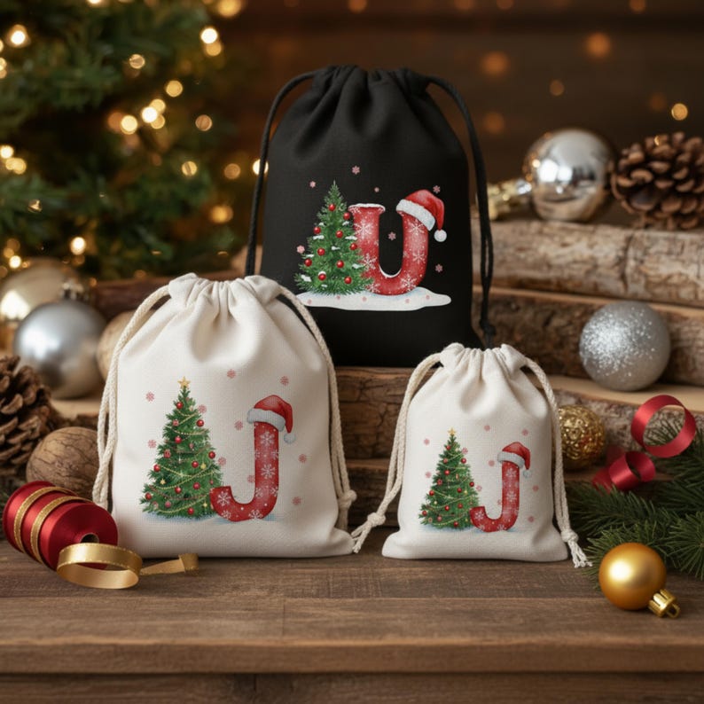 Personalized Santa Sack Christmas Letter Bag With Initial, Tree, Hat ...
