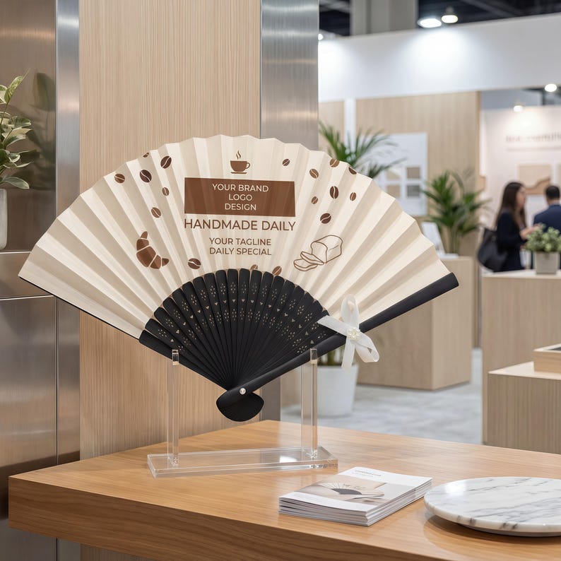 Personalized Coffee Brand Fan, Custom Logo Event Fan, Cafe Business ...