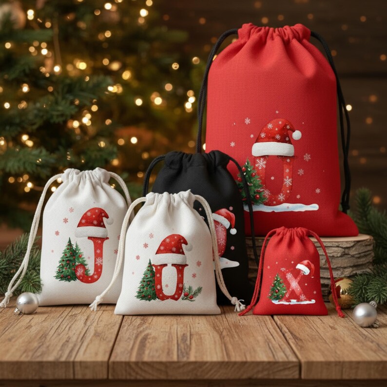 Personalized Santa Sack Christmas Letter Bag With Initial, Tree, Hat ...