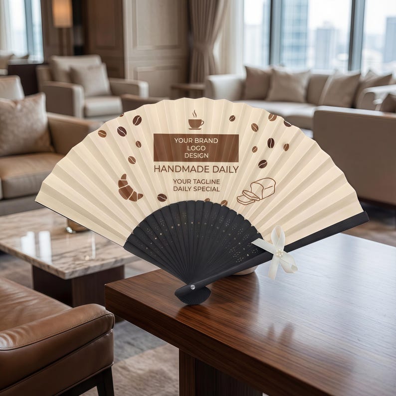 Personalized Coffee Brand Fan, Custom Logo Event Fan, Cafe Business ...