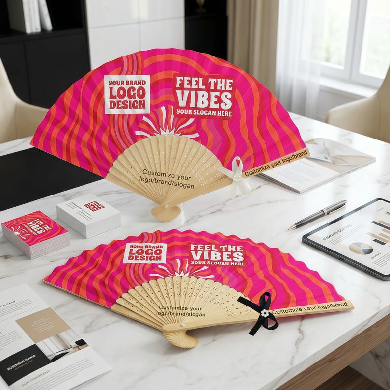 Business Logo Folding Fan • Custom Printed Branding Fans for Events ...