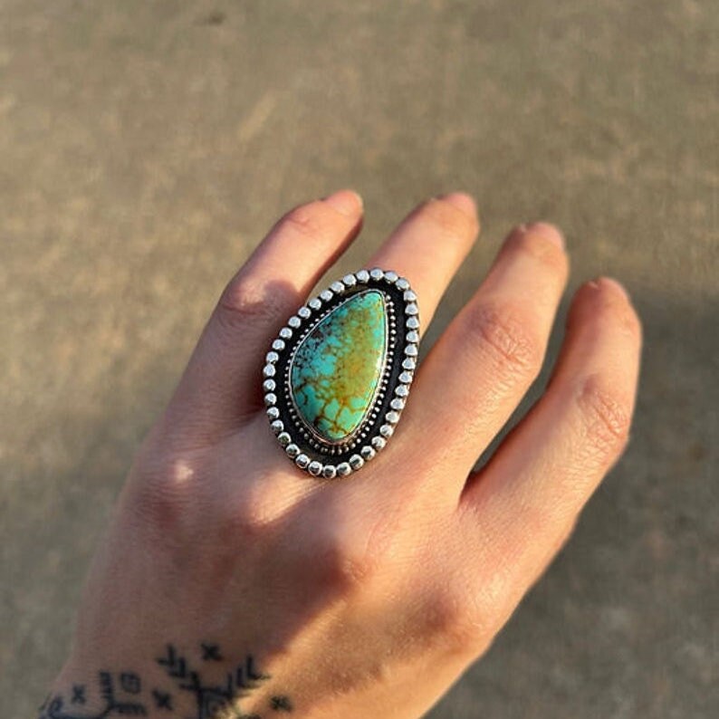 Green Turquoise Ring Native American Jewelry Big Cocktail Ring Gift for ...