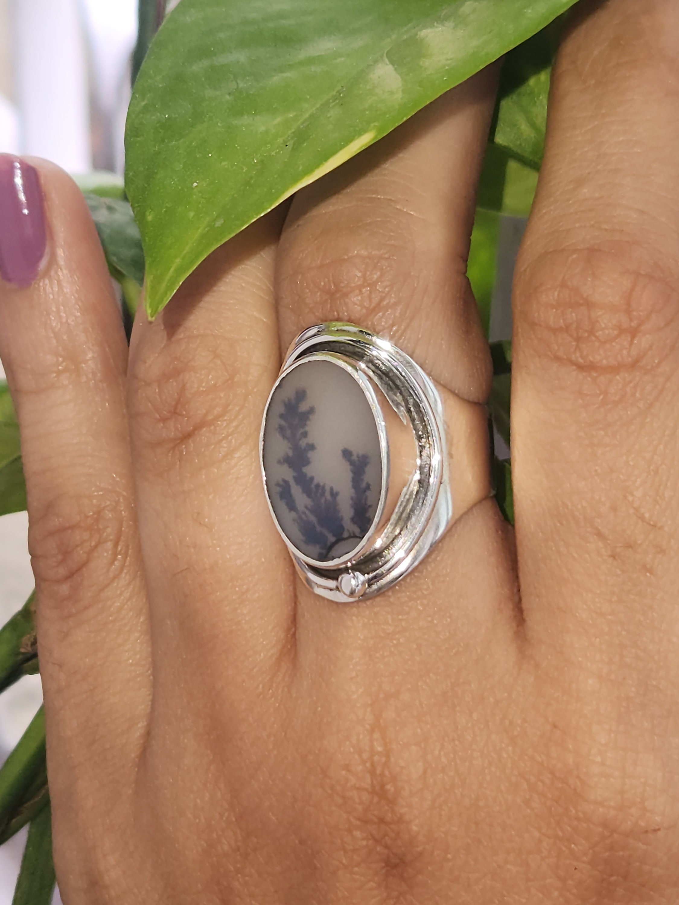 Dendritic Agate Ring Oval Cut Ring Handmade Silver Ring 925 Sterling Silver Scenic Agate Ring ...