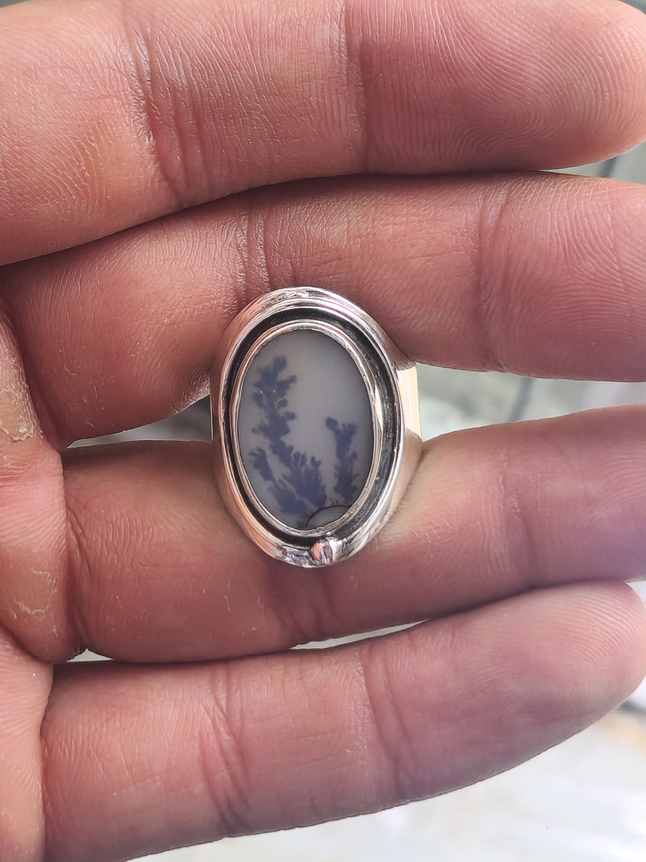 Dendritic Agate Ring Oval Cut Ring Handmade Silver Ring 925 Sterling Silver Scenic Agate Ring ...