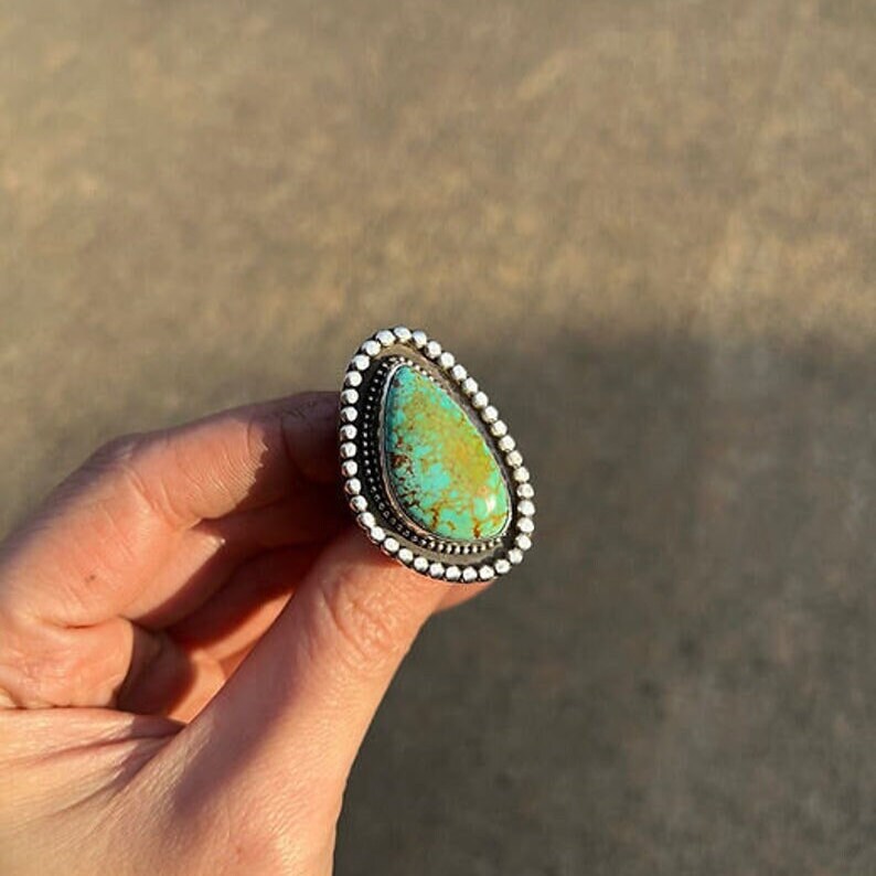 Green Turquoise Ring Native American Jewelry Big Cocktail Ring Gift for ...