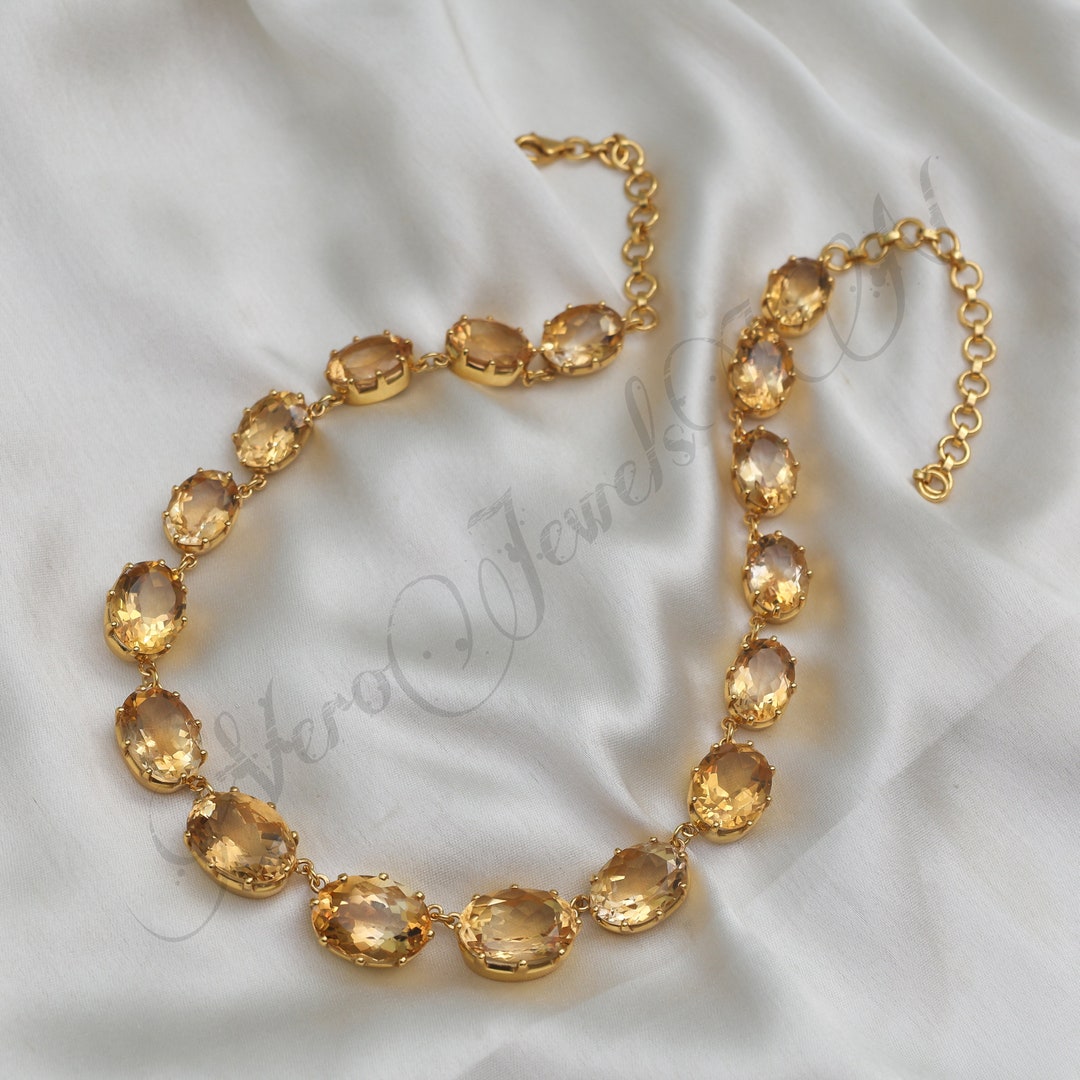 Anna Wintour Style Victorian Citrine & Gold Riviere Collet Necklace ...