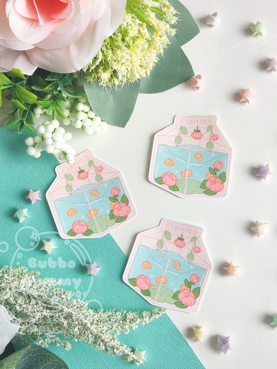 Die Cut Stickers Milk Carton Fish Goldfish Peony Cute Kawaii - Etsy