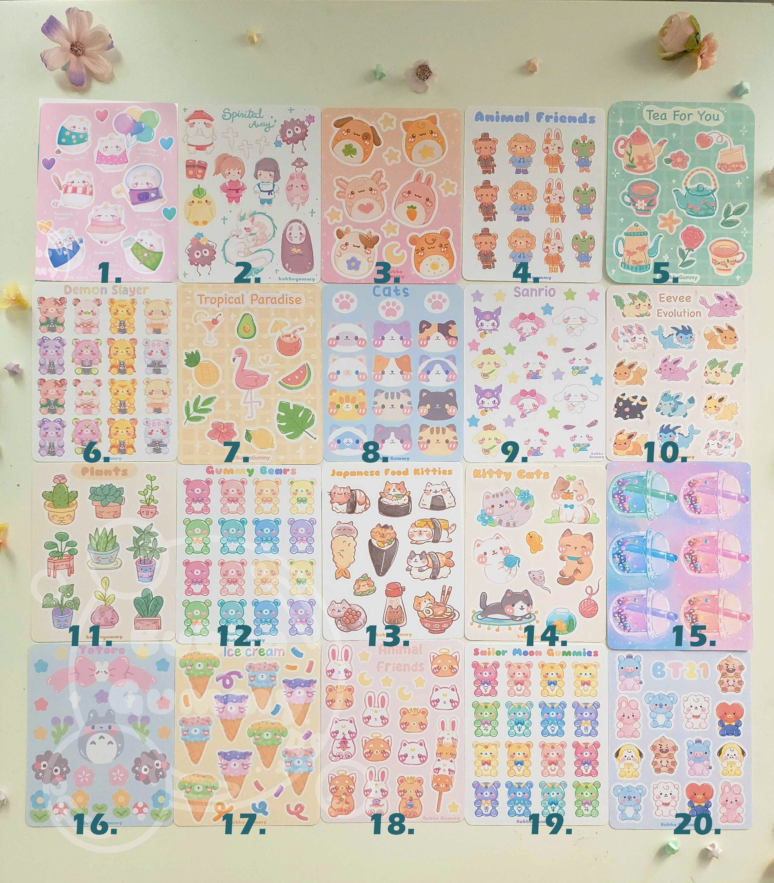 Sticker Sheets Cute Kawaii Animal Plant Anime Sticker Art Adorable ...