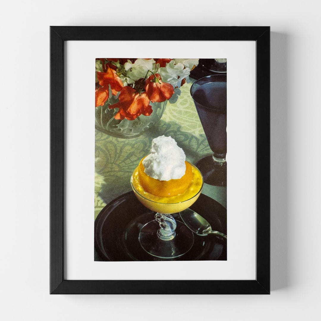 Peach Melba Custard Table Setting - Vintage Cookbook Illustration (1953 ...